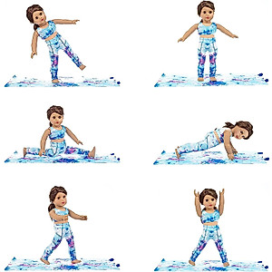 Ecore Fun 3 Items 18 Inch Doll Clothes Yoga Pilates Sports Clothes Gymnastics Yoga Exercise Outfit Sets includes Vest Suit, Yoga Mat and Towel