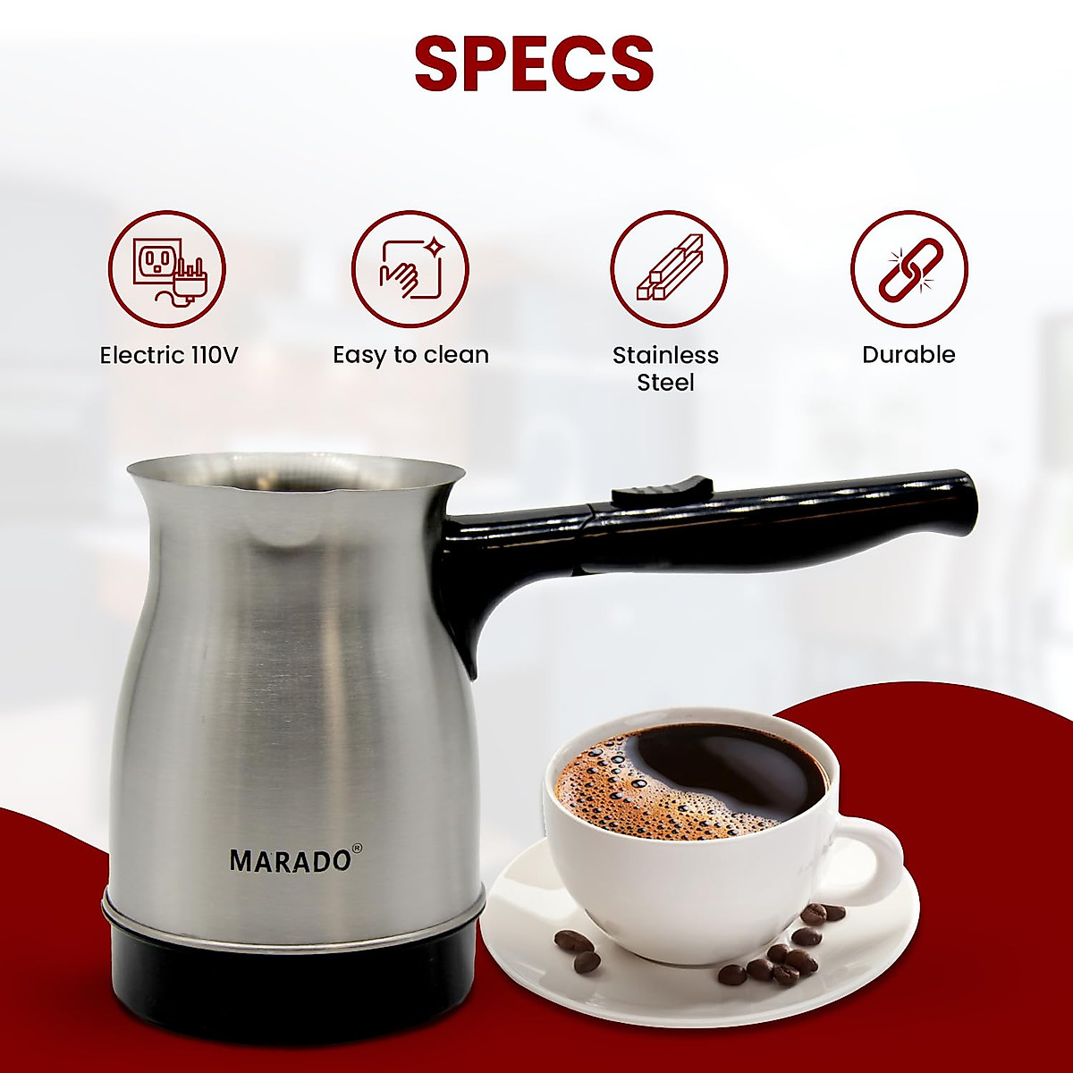 Marado — Arabic/Turkish Foldable/Portable — Electric Coffee pot — Stainless Steel — up to 5 cups