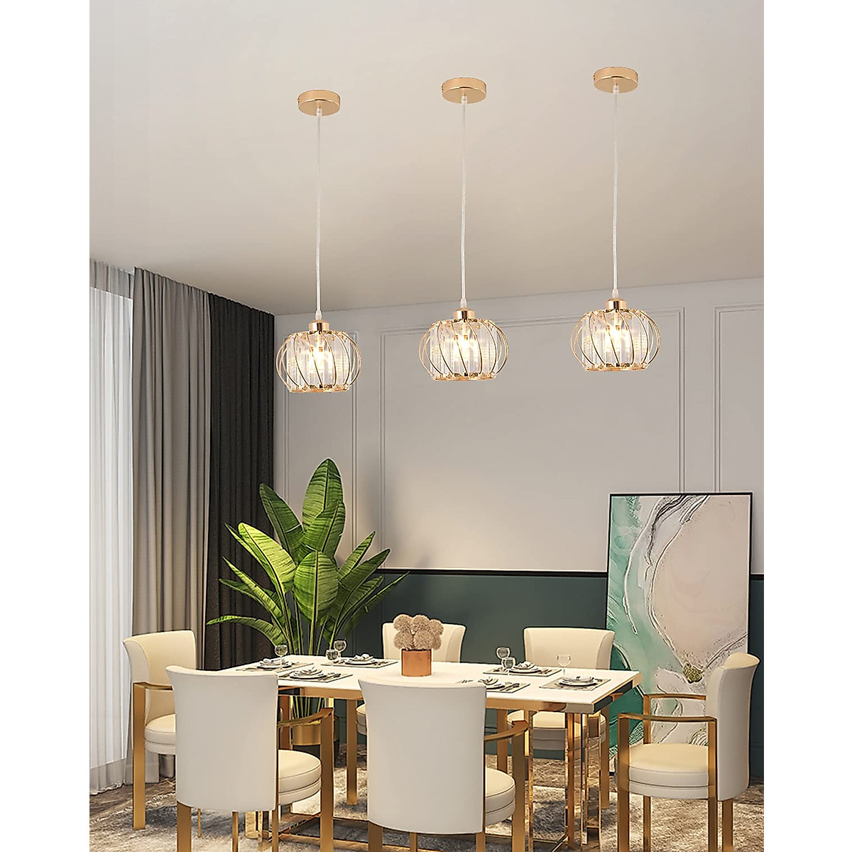 SZHDDLAM•Gold Pendant Light Fixtures,Kitchen Pendant Lighting Over Island,Modern Farmhouse Pendant Lights,Small Crystal Ceiling Light Fixture for Entryway Hallway