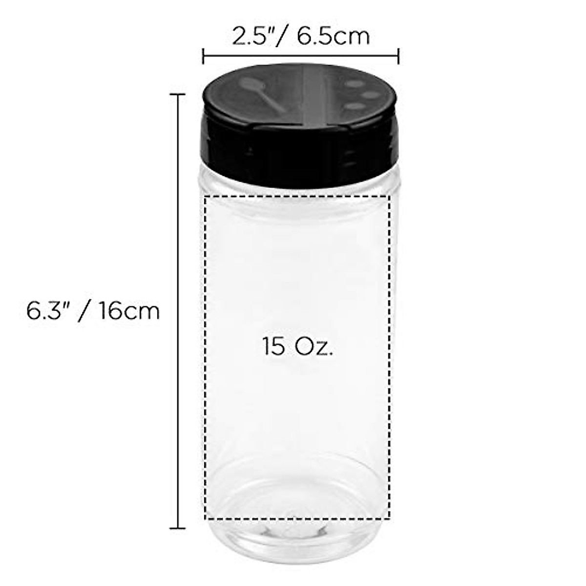 Foraineam 16 Pack 15 oz Plastic Spice Jars Containers Bottles with Black Flip Cap To Pour Or Sifter Shaker, Perfect for Storing Spice, Powders and Herbs