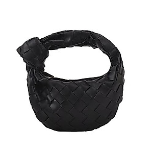Bella Luna Mini Knotted Woven Hobo Bag | Shoulder Handbag or Purse | Women’s Designer Fashion Soft Faux Leather Bag (Black)