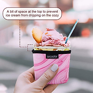 Arcoolor 4 Pack Pint Size Ice Cream Sleeves Cozy Neoprene Cover with Spoon Holder (Marble)
