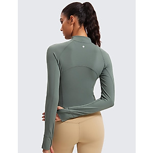 CRZ YOGA Women's Butterluxe Long Sleeve Workout Shirts Half Quarter Zip Sweatshirt Athletic Crop Tops Collared T-Shirts Grey Sage Large
