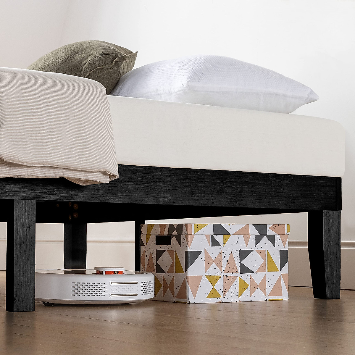 Mellow Naturalista Classic 12 Inch Solid Wood Platform Bed with Wooden Slats, Full, Black