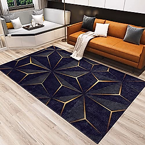Modern Abstract Art Area Rug, Black Gold Geometry Rugs Floor Carpet, Indoor Non-Slip Rug for Room Sofa Living Room Mat Bedroom Home Decor Floor Mats 6.6' x 5.3'