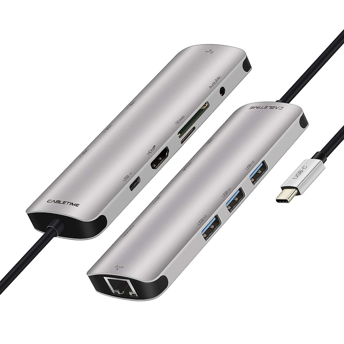 Cabletime 9 in 1 USB Hub (9 in 1(3*USB 3.0 Ports+Audio+HDMI+Type C+MicroSD/SD))