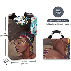 Duduho Black Woman Laundry Basket with Handles African American Girl Laundry Hamper Toys Storage Organizer Foldable Bucket Washing Bin Dirty Clothes Bag for Home Bathroom Bedroom Dorm