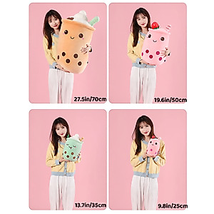 VICKYPOP Boba Plush Toy Cute Stuffed Bubble Tea Food Shaped Throw Pillow Cushion Cartoon Fruit Milk Tea Gift for Kids (Pink Open, 9.4 inches)