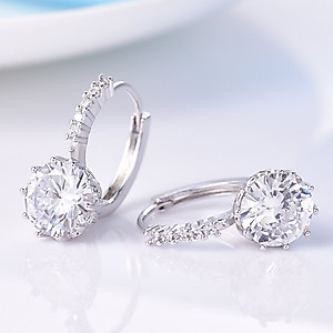 GULICX Silver Tone White Cubic Zirconia Round Jewellery Hoop Lever Back Huggie Earrings