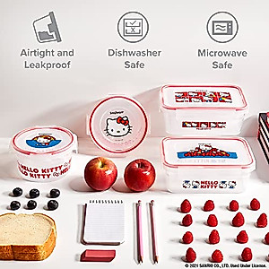 Snapware 8-Pc Plastic Food Storage Containers Set, 4.6-Cup & 3-Cup Meal Prep Containers , Non-Toxic, BPA-Free Lids with 4 Tab Locking, Dishwasher, Microwave, and Freezer Safe, Hello Kitty