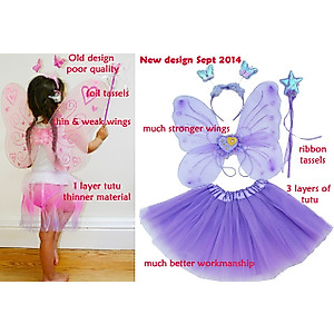 Fun Play Fairy Dressing up Costume for Girls – Butterfly Fairy Wings, Tutu, Magic Wand,Headband Costume Set for 3-8 Years