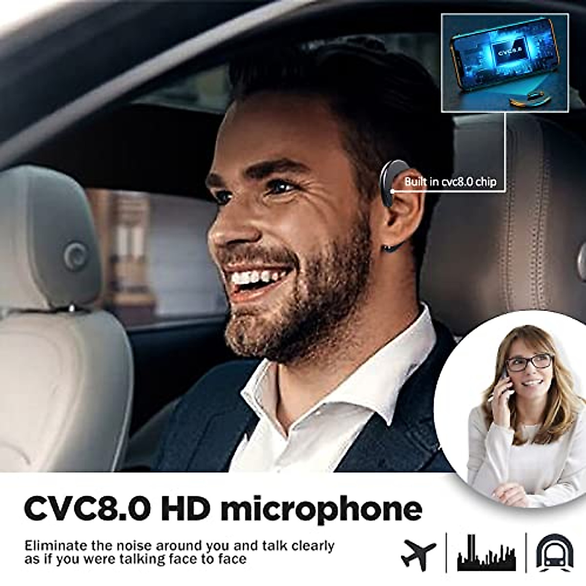 ESSONIO Open Ear Headphone Bluetooth earpiece for Cell Phone air Conduction Headphone Wireless Bluetooth Headphone with Microphone