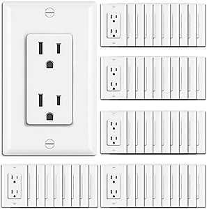 [50 Pack] BESTTEN 15 Amp Decorator Wall Outlet, Non-Tamper-Resistant Receptacle, 15A/125V/1875W, UL Listed, White