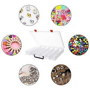 SUPERFINDINGS 48 Grids Compartment Organizer Box 14.05"x10.94" Large Plastic Organizer Box with Dividers White Arts Crafts Storage Containers with Handle for Cosmetics Jewelry Beads Snack Box