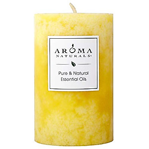 Aroma Naturals Essential Oil Orange and Lemongrass Scented Pillar Candle, Ambiance, 2.5 inch x 4 inch, Yellow