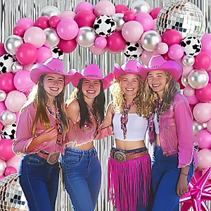 Party Inspo Same Cowboy Forever Bachelorette Decorations, Western Disco Cowgirl Bachelorette Party Decorations, Nashville Bridal Shower Decorations Fringe Curtain Balloon Pink Silver Black