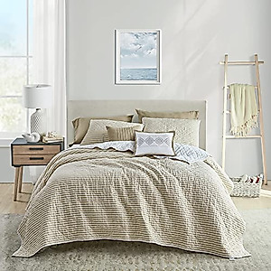 SHALALA King Size Quilt Sets,Kahki and White Striped Quilt Bedding Set,Soft Microfiber Bedspread and Coverlet with 2 Decorative Pillowsfor All Season (King,5pcs,106inches x 96inches)