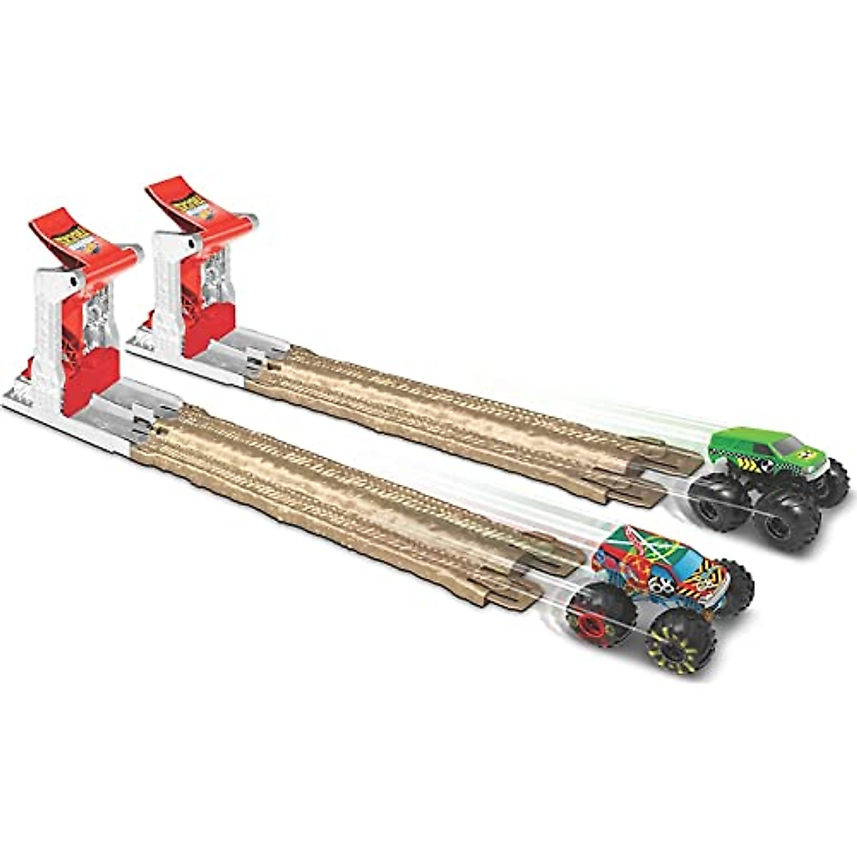 Hot Wheels Monster Trucks Double Destruction 3-in-1 Play Set with 1 1:64 Scale die-cast Metal Body Monster Truck, 1 Plastic Crash Dummy 2 Slam Launchers with Short Straight Tracks & Ramps