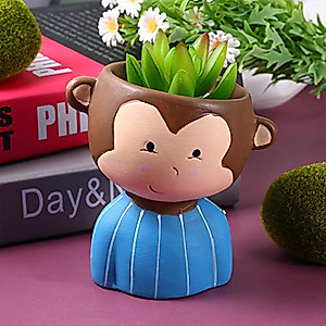 YARDWE Cactus Planter Succulent Pot 1PC Lovely Cartoon Animal Face Planter Pot Ceramic Monkey Pattern Flowerpot Bonsai Flower Container Desk Mini Ornament for Balcony Cartoon Flower Pot