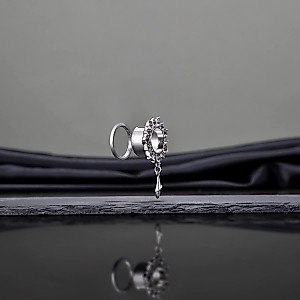 KUBOOZ Gemmed Flower Drop Eyelets Gold Plated Stainless Steel Flare Screw Back Ear Tunnels Plugs Gauges. (Silver, 0g(8mm))