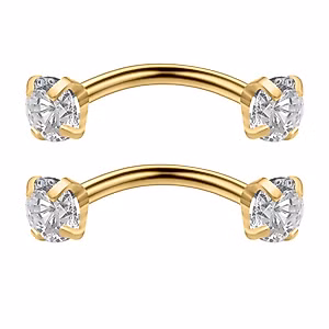 Ruifan 2PCS 16G 8mm 5/16Inch Stainless Steel 3mm Cubic Zirconia Gem Internally Thread Curved Barbell Eyebrow Tragus Lip Ring Piercing Jewelry - Gold