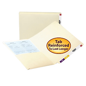 Smead End Tab File Pocket, Shelf-Master® Reinforced Straight-Cut Tab, 1 Pocket, Letter Size, Manila, 50 per Box (24115)