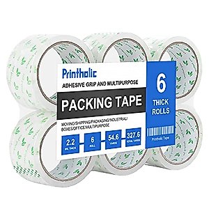 Printholic Packing Tape 6 Rolls Heavy Duty Shipping Packaging Tape 1.88" x 54.6 Yards, 3" Core, Clear, for Moving Packaging Shipping Office Storage, Transparent Tape Refills for Dispenser