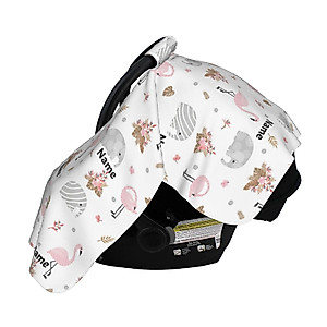 Personalized Baby Car Seat Cover Custom Name Childish Boho Elephant Flamingo Infant Carseat Canopy Multi-Use for Newborn Stroller Nursing Breastfeeding Cozy Soft Gift