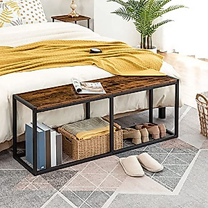 HOOBRO Dining Bench, 47.2 Inch Table Bench, Industrial Style Kitchen Bench, Steel Frame, Easy to Assemble, for Kitchen, Dining Room, Rustic Brown and Black BF12CD01