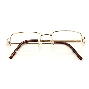 V.W.E. Rectangular Frame Clear Lens Designer Half Rim Eye Glasses (Gold)
