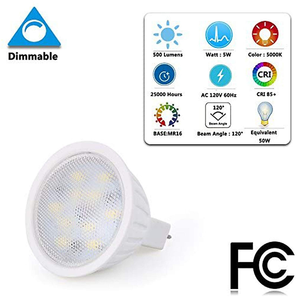 Small Frog 120V MR16 Led Bulbs 5W Replace 40W -50W Halogen Bulb,3000K Soft Warm White,120 Voltage MR16 GU5.3 Bulb Spotlights for Landscape Flood Track Lighting,Dimmable,Pack of 6