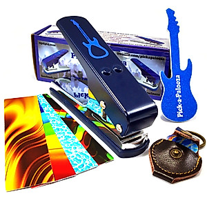 Pick-a-Palooza DIY Guitar Pick Punch Gift Pack - the Premium Guitar Pick Maker - Includes Leather Key Chain Pick Holder, 4 Pick Strips and a Pick File - Blue