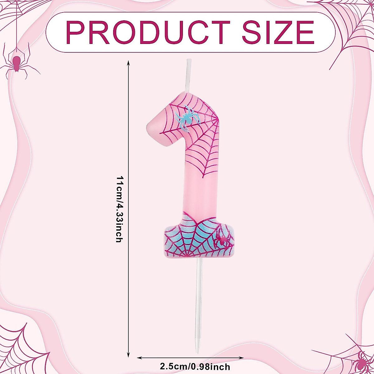 Spider Number Candle, Pink Spider Candle Spider Web Candle Spider Birthday Candles Number Cake Topper Spider Birthday Decorations for Girls Boys Birthday Party Halloween Decor (1)