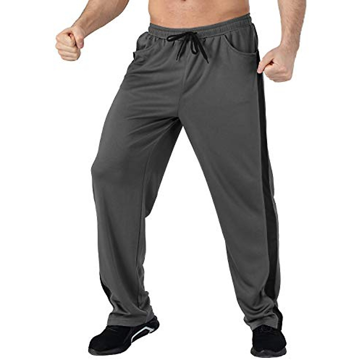 Gopune Men's Sweatpants with Zipper Pockets Open Bottom Workout Pants, for Athletic, Jogging, Training, Casual (Grey,M)