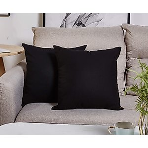 TangDepot Handmade Decorative Solid 100% Cotton Canvas Throw Pillow Covers/Pillow Shams, (18"x18", Black)