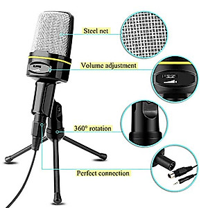 RTBBYU Desktop Wired Microphone Laptop Computer Adjustable Tripod Microphone Online Chatting Live Streaming Mic
