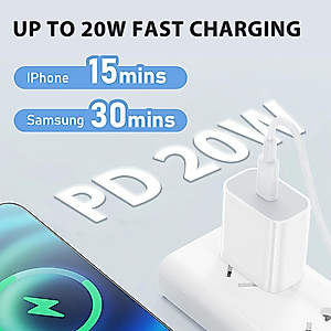 3-Pack 20w PD USB C Fast Wall Charger for iPhone Charger with 3-Pack 6FT Extra Long Charging Cables Compatible with i Phone 11 12 13 14 Plus/Pro/Pro Max/Mini/X/Xs Max/XR/ipad