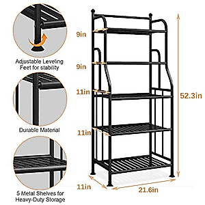 Forthcan Shelving Unit Bakers Rack Metal Storage Shelves Laundry Shelf Organizer Standing Shelf Units for Laundry Kitchen Bathroom Pantry Closet Indoor and Outdoor (5 Tier, Black)