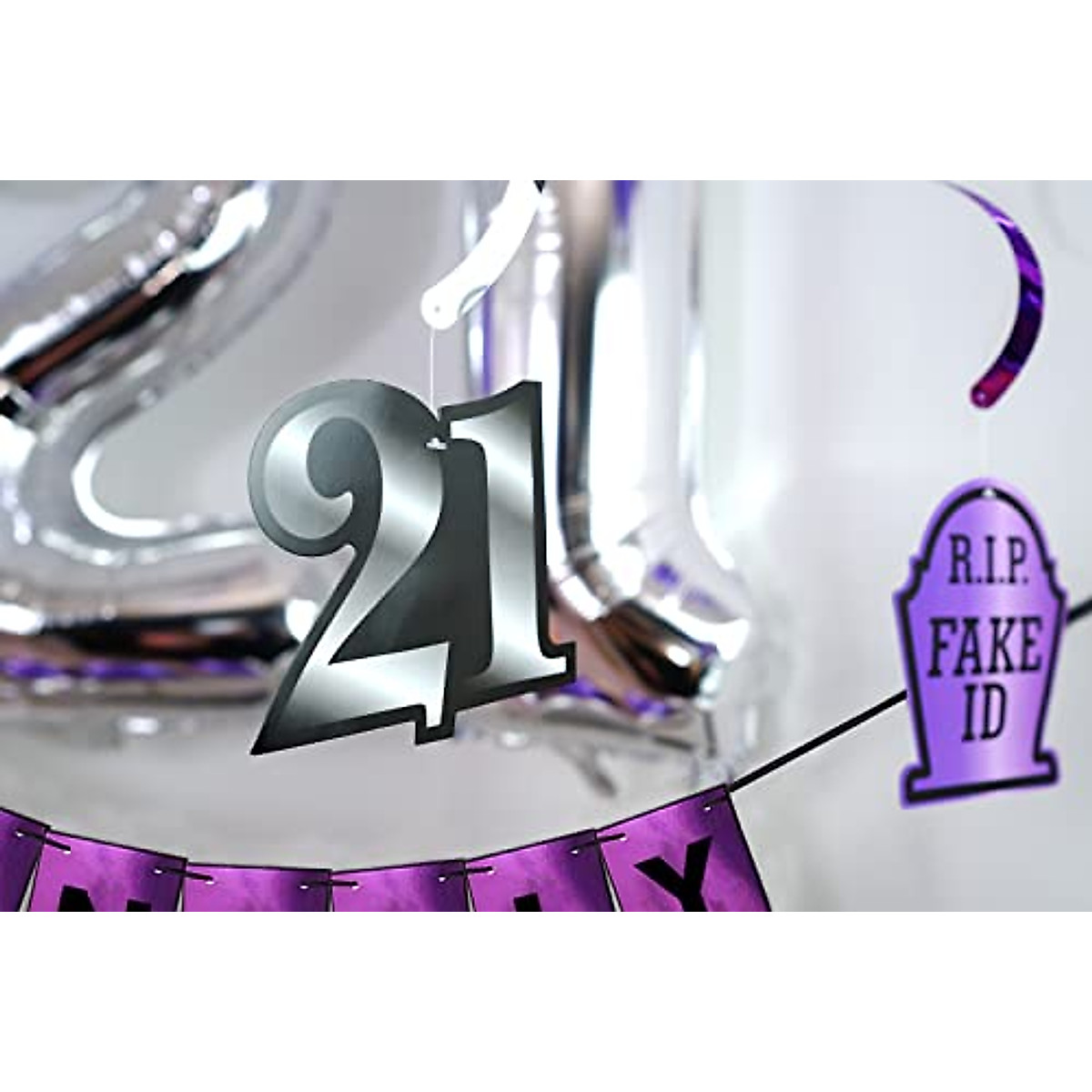 FINALLY LEGAL Purple Party Pack - 21st Birthday Banner, Balloon and Swirls Pack- Birthday Decorations - 21st Birthday Party Supplies, Favors and Gifts