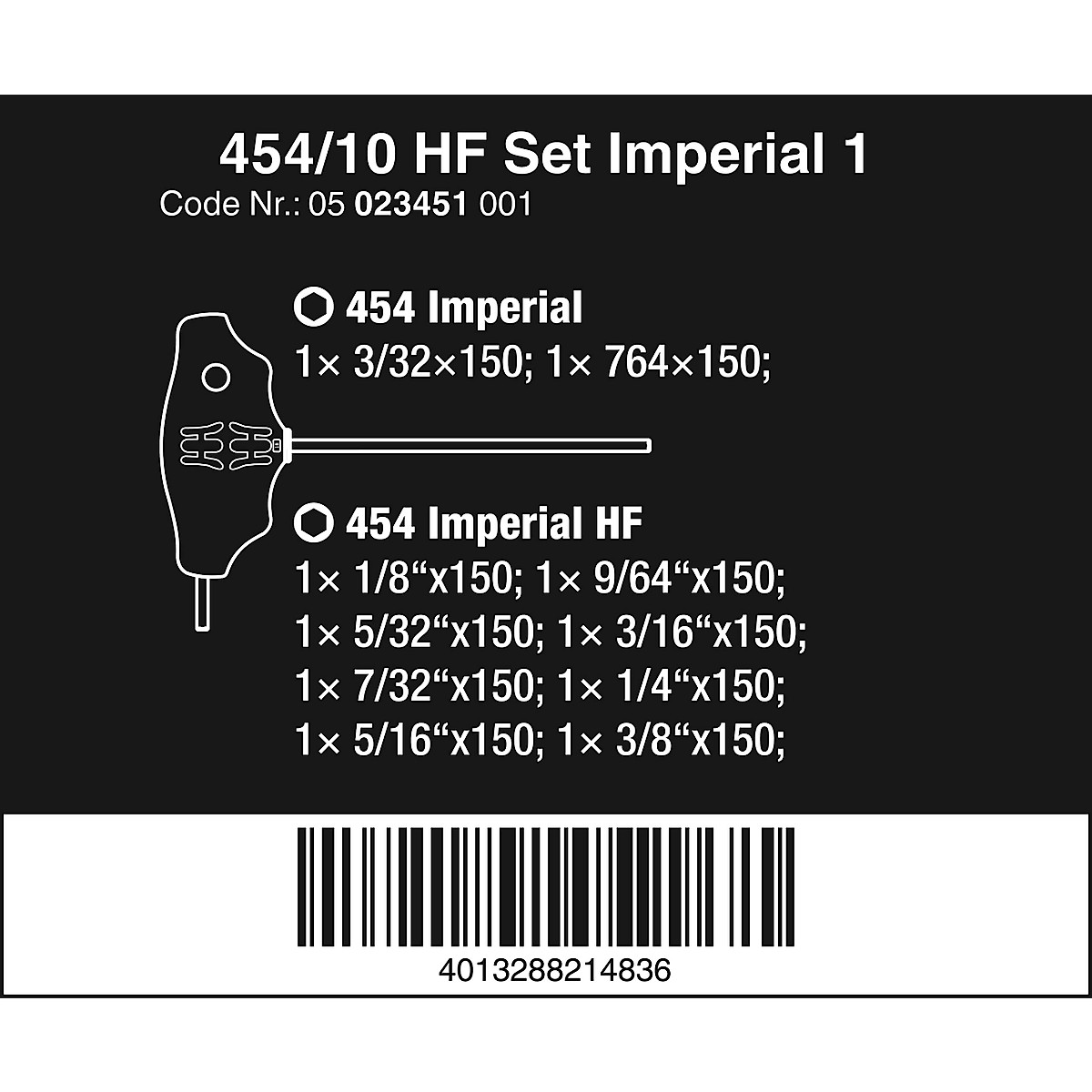 Wera - 5023451001 454/10 HF Set Imperial 1 Screwdriver Set T-Handle Screwdrivers Hex-Plus with Holding Function, Imperial, 10 Pieces