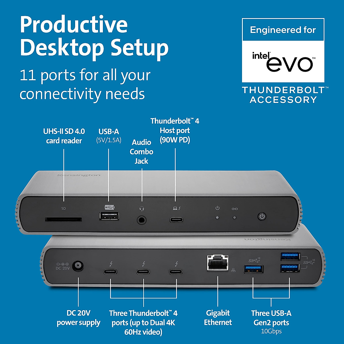 Kensington SD5700T Thunderbolt 4 Docking Station, Dual 4K, 90W PD - Window and Mac OS (K35175NA)
