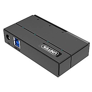 UNITEK Active USB Hub 4 Port 3.0 Gen 1 + Power Supply, SuperSpeed Data Hub Multiport Splitter for PC, Laptop, Keyboard, Mouse, Printer, iOS (Mac) + Windows Compatibility, Plug & Play Black