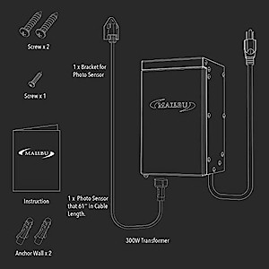 Malibu 300 Watt Power Pack with Sensor and Weather Shield for Low Voltage Landscape Lighting Spotlight Outdoor Transformer 120V Input 12V Output 8100-0300-01