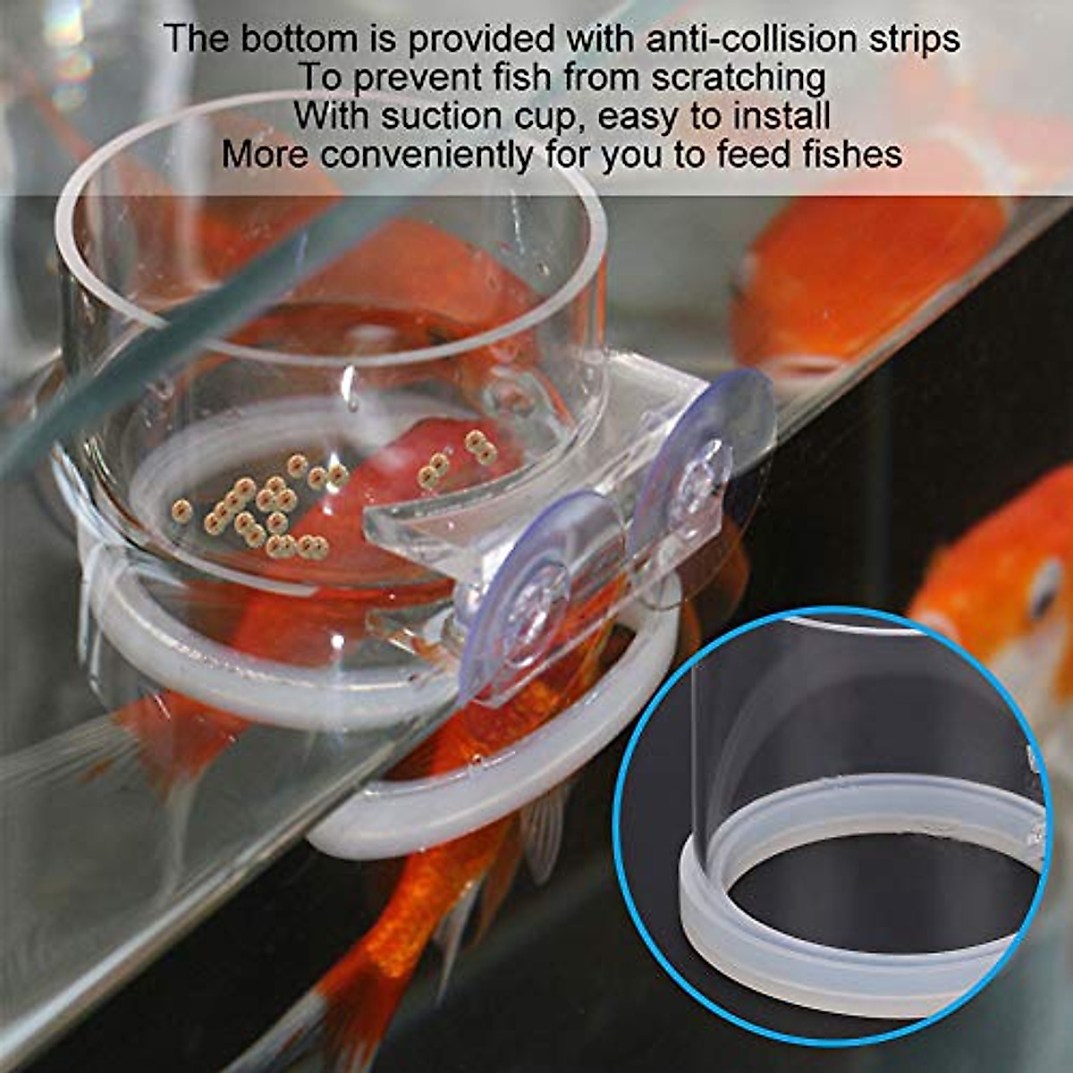 Fish Tank Suction Cup Feeder Acrylic Transparent Fish Ring Food Feeder Clear Fish Feeding Ring with Anti-Collision Strip for Aquarium Fish Tank