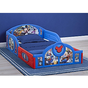 Delta Children Disney Mickey Mouse Plastic Sleep and Play Toddler Bed with Attached Guardrails