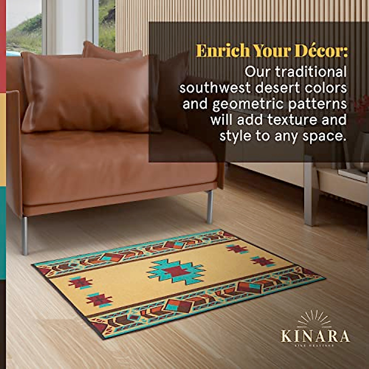Kinara Carrizo Area Rug – Southwestern Native American Design – Beautiful and Unique Pattern – Fine Weaving and Quality Material for Everyday Use – Non-Skid – 3x2 feet
