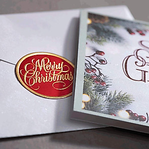 PaperDirect Merry Christmas Embossed Red Foil Seals, 48 Count