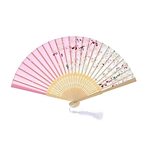 ZAEGO Chinese Fan Folding Hand Fan Chinese Style Dance Wedding Party Lace Silk Folding Hand Held Flower Fan Handheld Folding Fan Japanese Fan (Color : Onecolor, Size : 21 * 55cm)