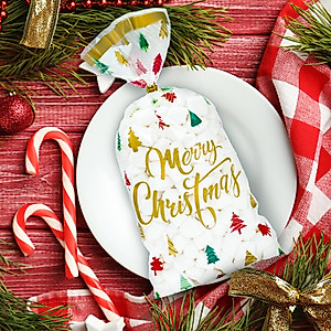 Whaline 150Pcs Christmas Cellophane Bags Red Green Gold Xmas Tree Print Candy Cookie Treat Bags Plastic Holiday Goodie Bags with Twist Tie
