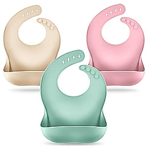 Silicone Bibs for Babies &Toddler, Waterproof PBA-Free Easy Clean Feeding Bibs (6-72months)